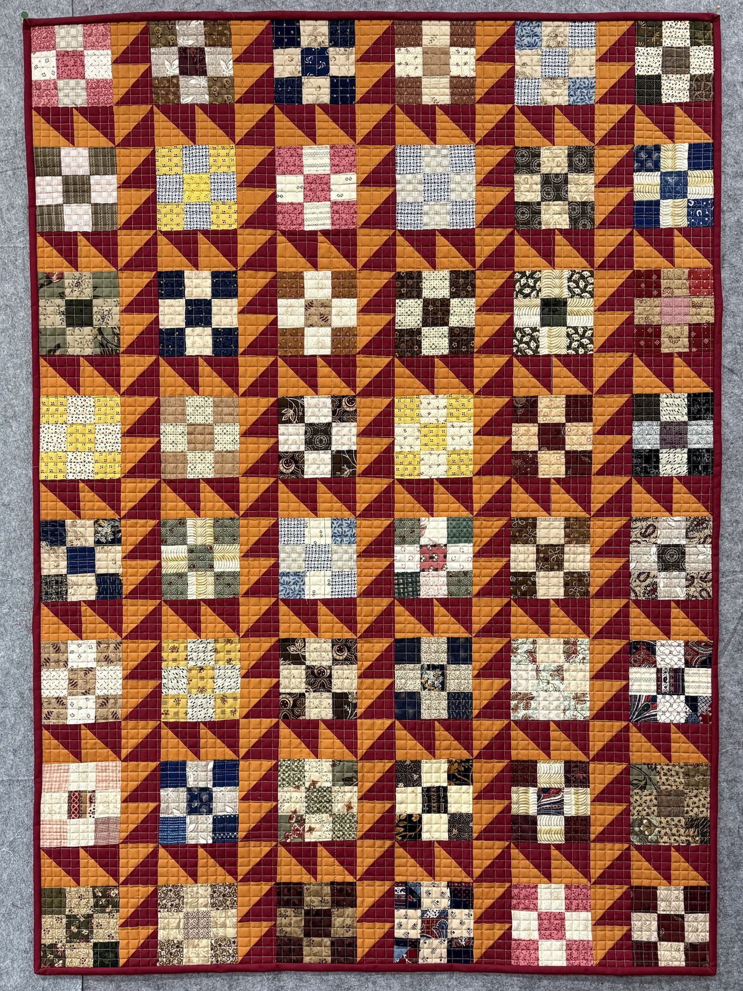 Finish It Up Friday ~ Red/Cheddar 9 Patch | KatyQuilts